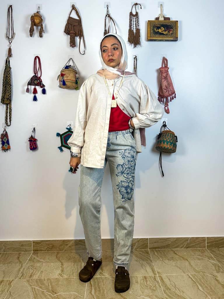Hand painted floral jeans – Nut by Noran